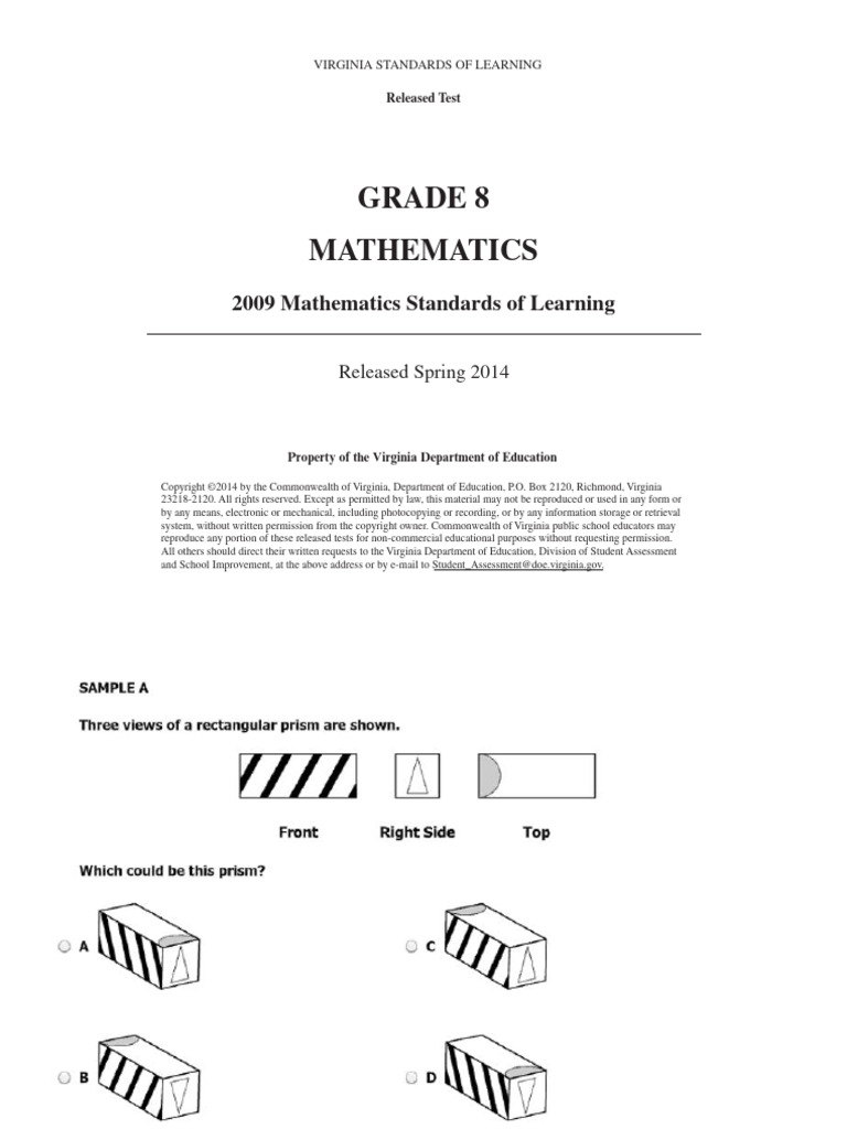 GR 8 Math Released in Spri | PDF | Multiple Choice | Statistics
