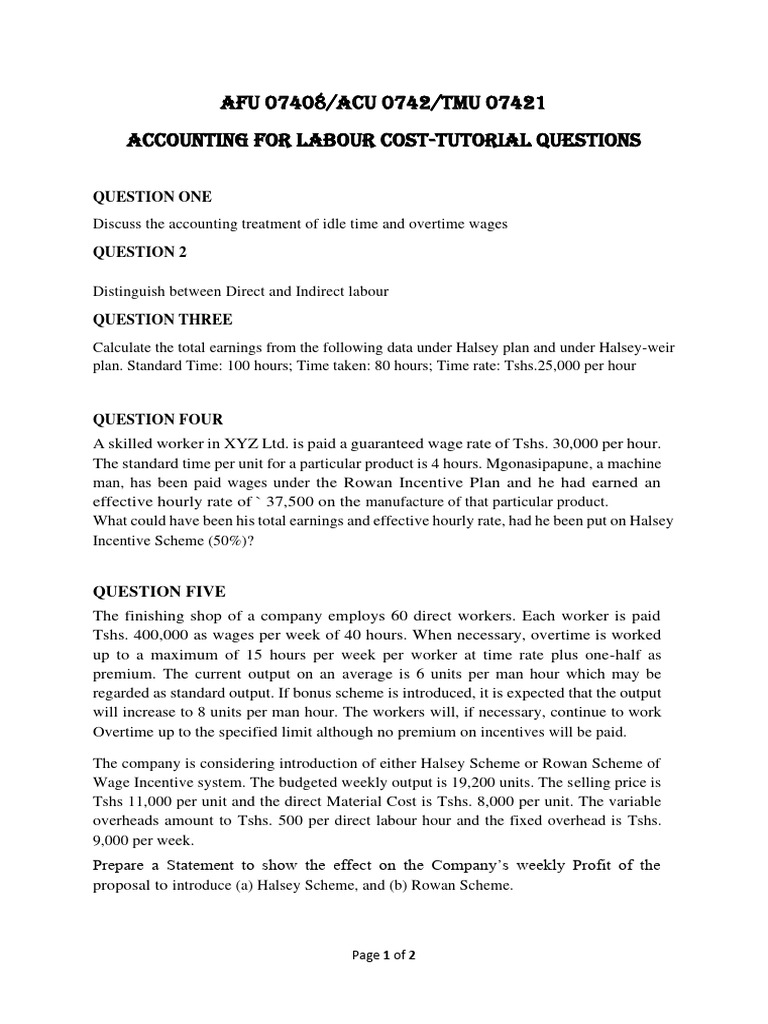 Labour Tutorial Questions 2024 | PDF | Overtime | Payroll