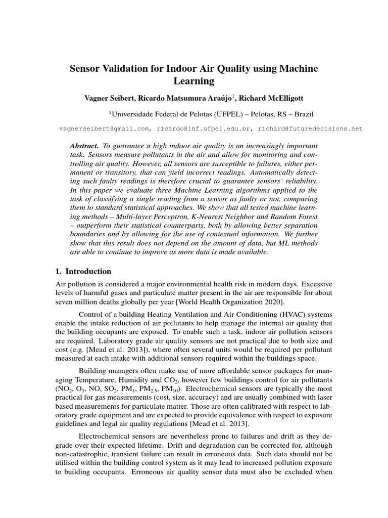Sensor Validation For Indoor Air Quality Using Machine Learning | PDF ...