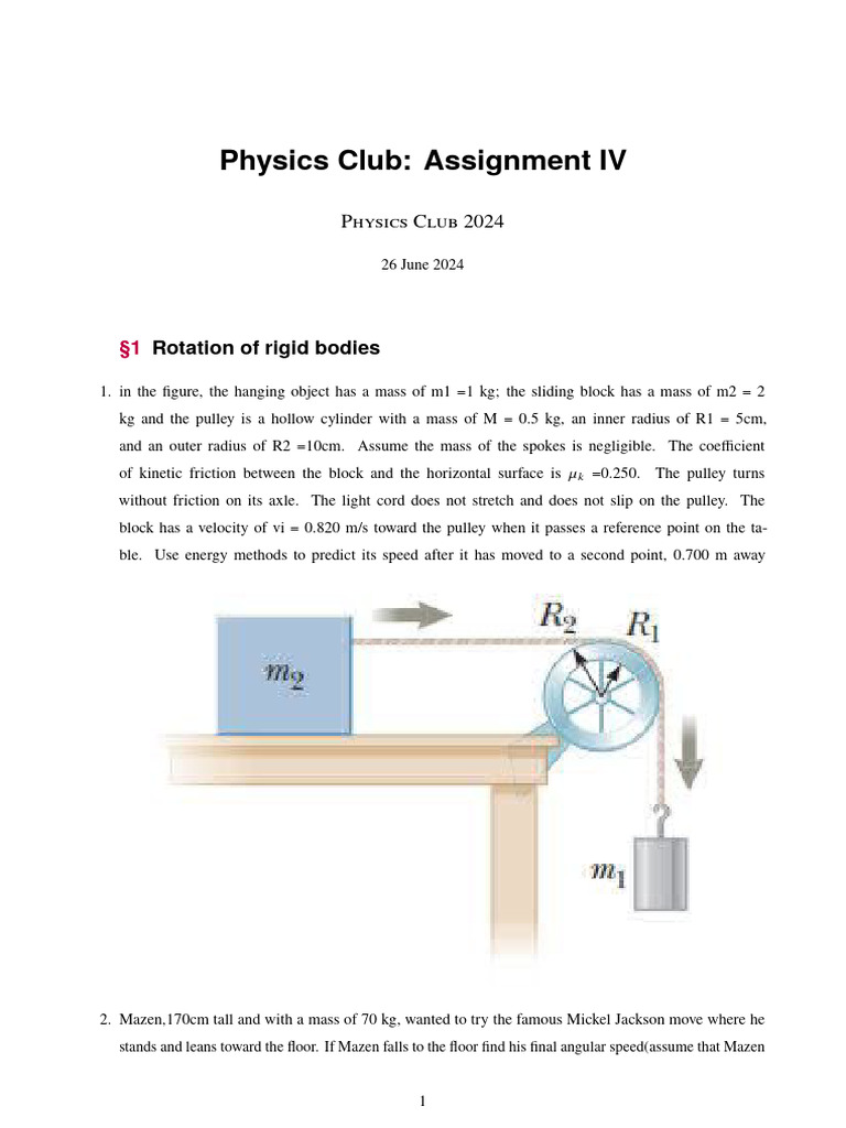 Physics Club Assignment IV: Rigid Body Dynamics | PDF | Rotation Around A Fixed Axis | Angular ...
