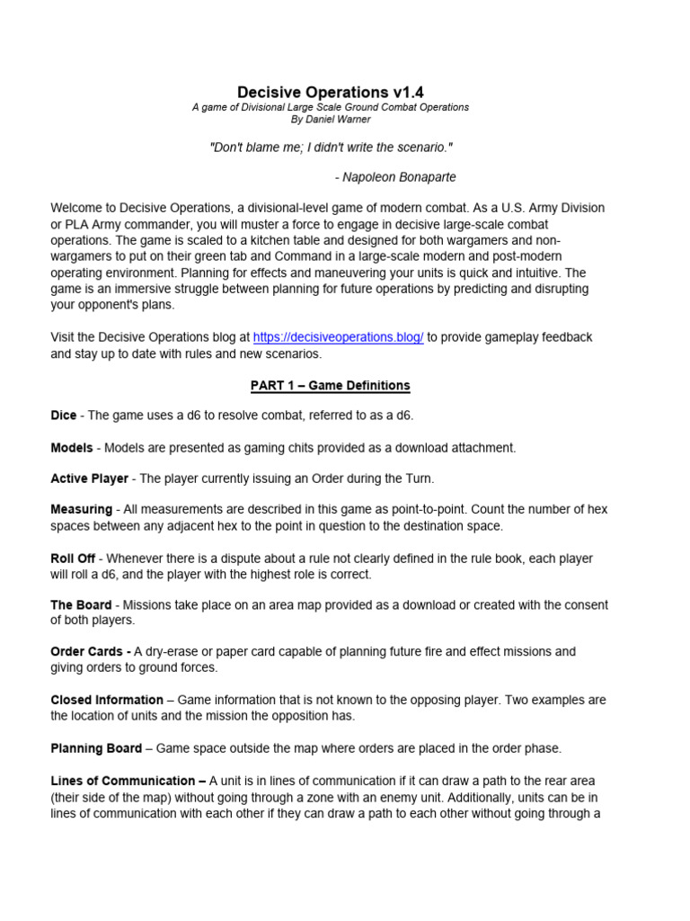 Decisive Operations v1.4 | PDF | Maneuver Warfare | Odds