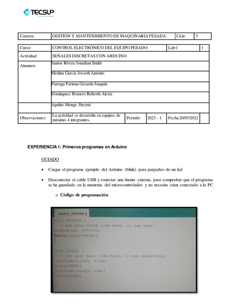 Lab1 Control Electronico | PDF | Arduino | Diodo emisor de luz