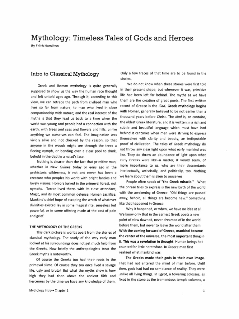 Hamilton Intro To Mythology | PDF