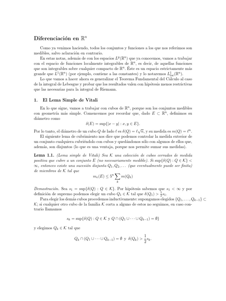 Diferenciaci Onenr: 1. El Lema Simple de Vitali | PDF | Integral | Análisis matemático
