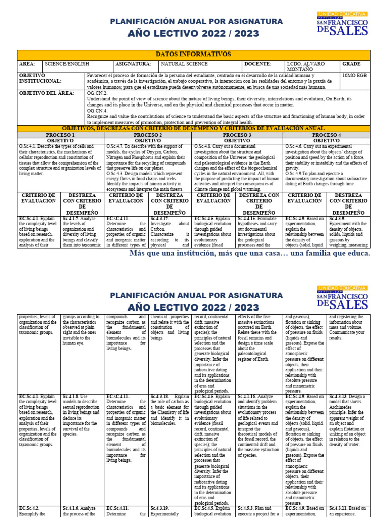NS - PCA - Planificaciones 10mo | PDF | Meiosis | Life