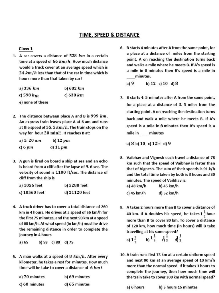 Time and Distance Exercise | PDF | Speed | Spacetime