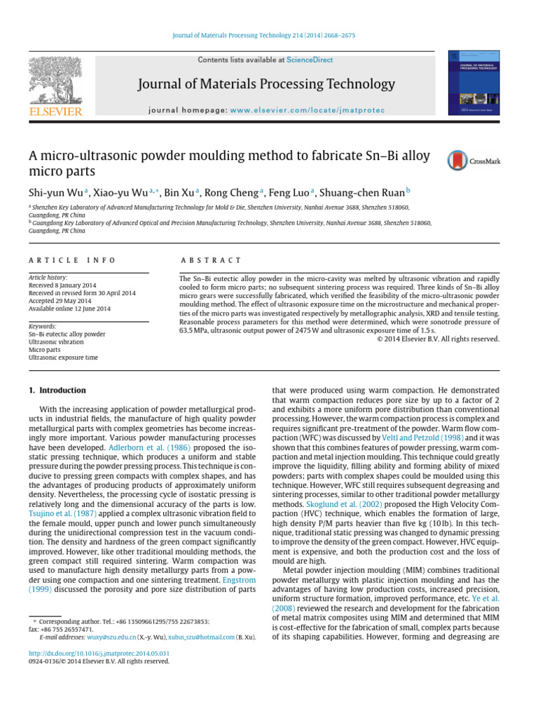 A Micro Ultrasonic Powder Moulding Method To F - 2014 - Journal of ...