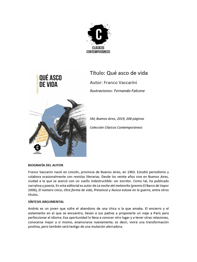 Guía para Docenes de Qué Asco de Vida | PDF | Franz Kafka | La metamorfosis