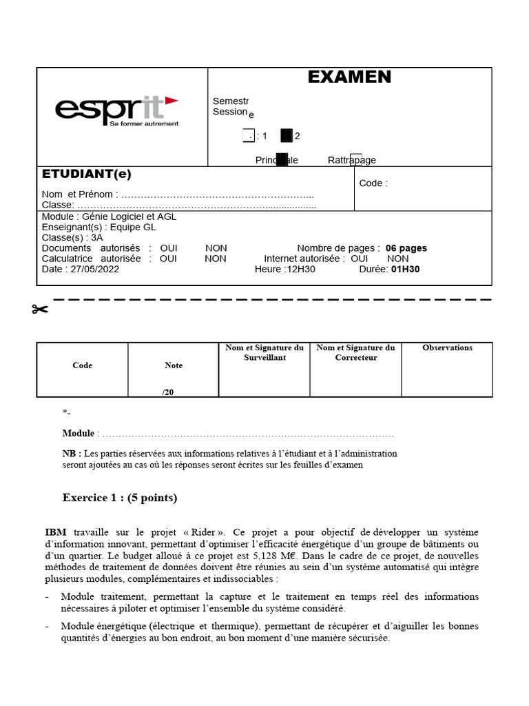 Examen Génie Logiciel et AGL 2022 | PDF | Serveur (Informatique) | Internet