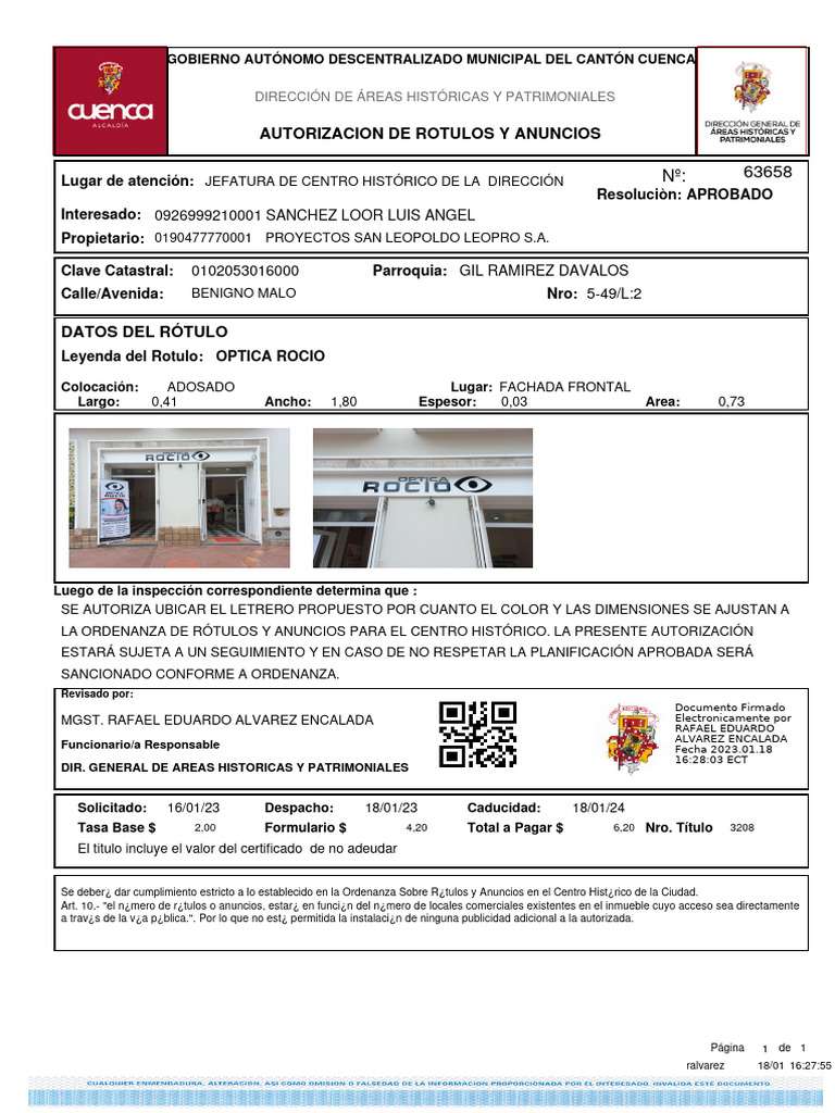 Perimiso Letrero Optica Cuenca | PDF