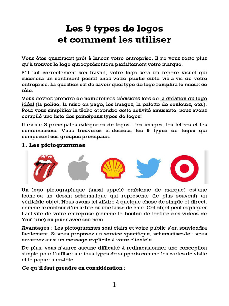 Les 9 types de logos expliqués | PDF | Logos | Marque