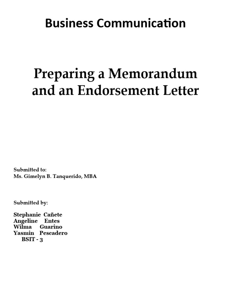 Preparing A Memorandum and An Endorsement Letter | PDF | Memorandum ...