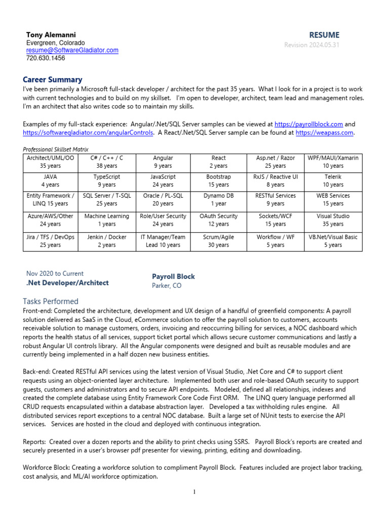 CV Tony Ale Manni | PDF | Entity Framework | Language Integrated Query