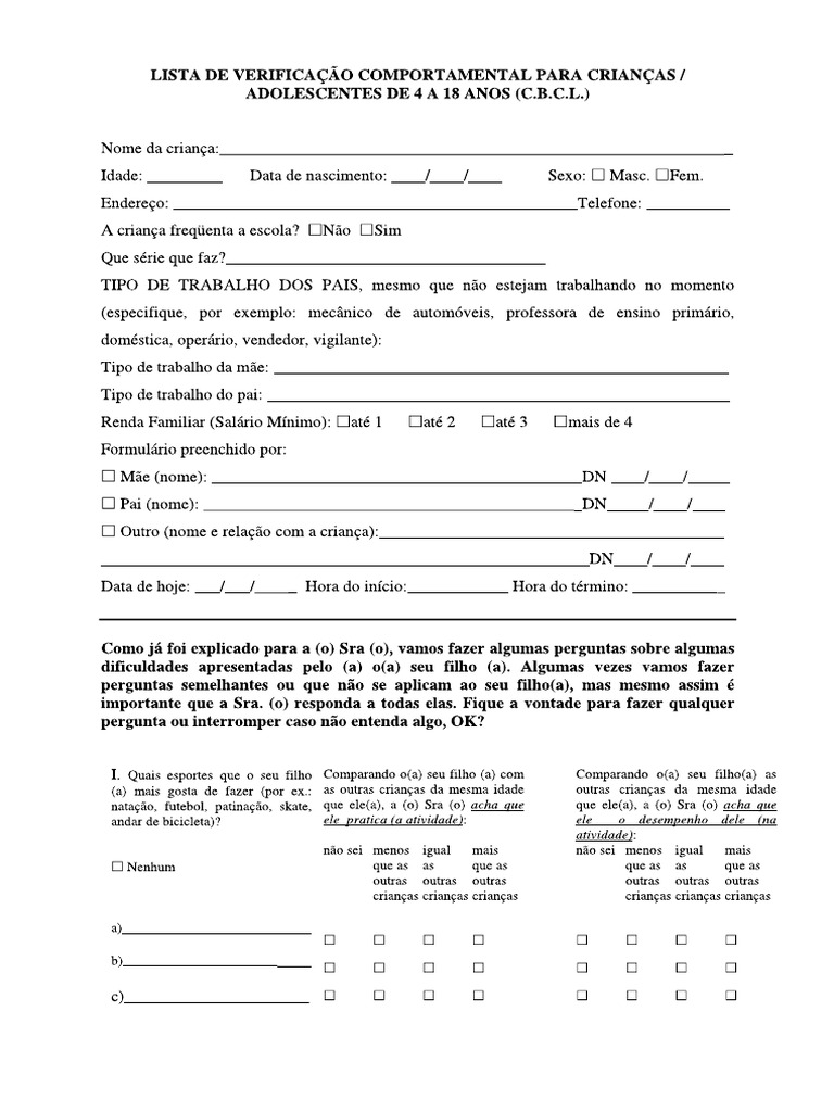 Cbcl - Parte 1 | PDF