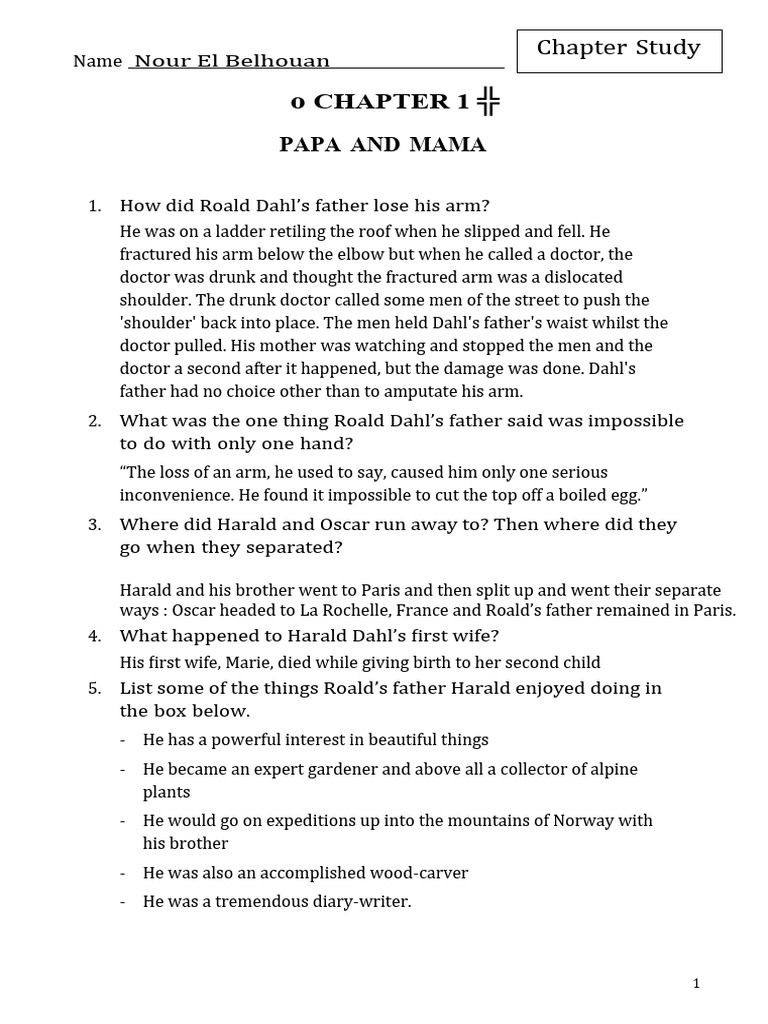 BOY Roald Dahl CH 1 WORKSHEETS 1 | PDF