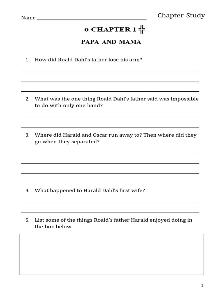 Boy Roald Dahl CH 1 Worksheets 1 | PDF