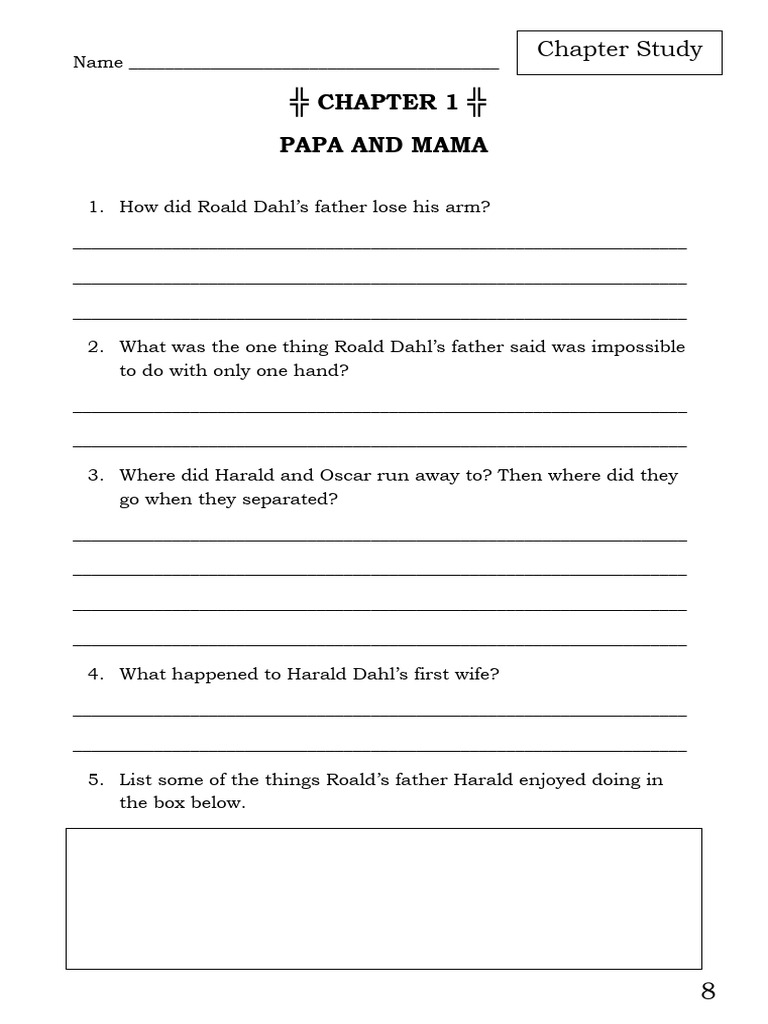 Boy Roald Dahl CH 1 Worksheets 1 | PDF