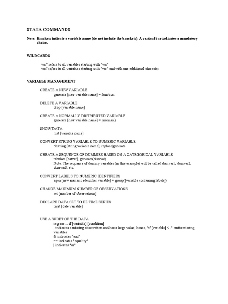 Essential STATA Commands Guide | PDF | Errors And Residuals | Dependent ...