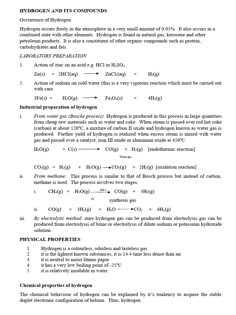 Hydrogen and Its Compounds Overview | PDF | Nitrogen | Chlorine