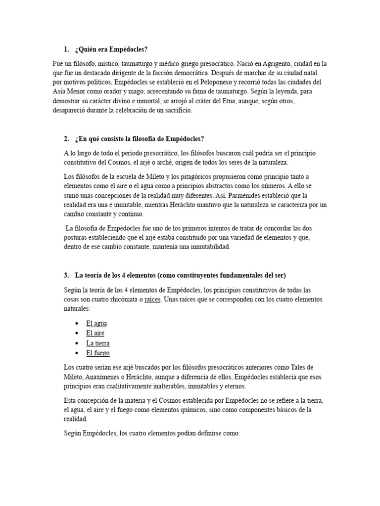 Filosofía y Teoría de Empédocles | PDF | Filosofía griega antigua