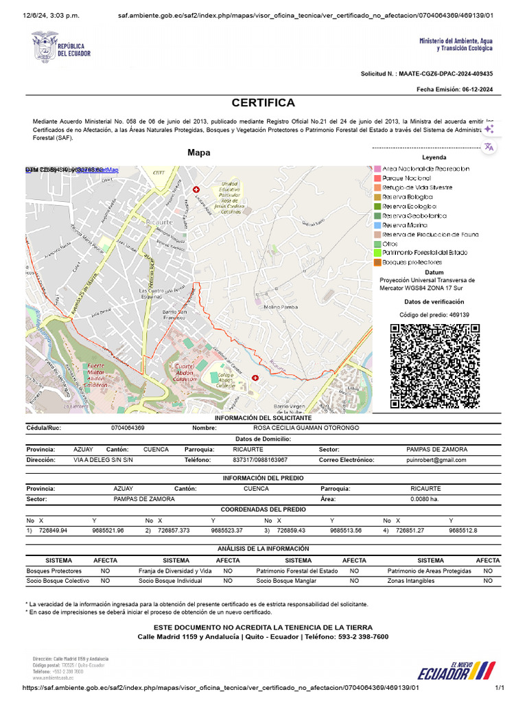 Certficado No de Afeccion | PDF | Geodesia | Datos geográficos e información