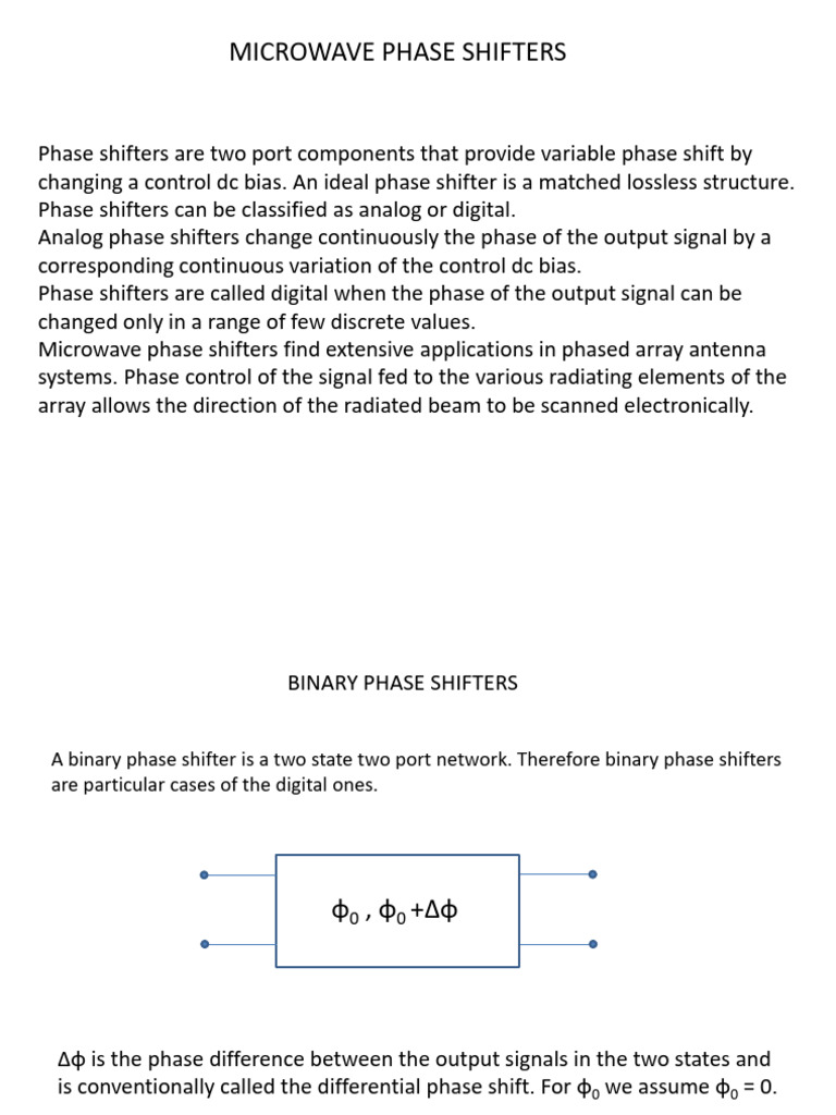 Microwave Phase Shifters Overview | PDF | Phase (Waves) | Electric ...