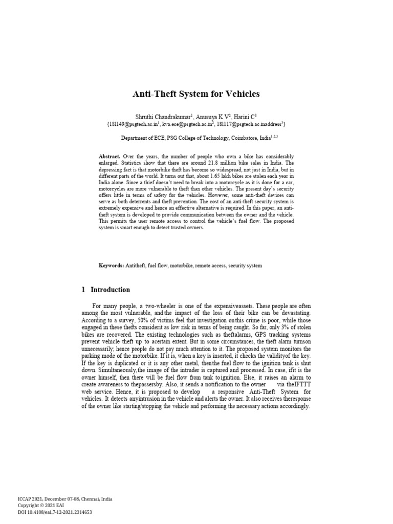 Anti-Theft System For Vehicles | PDF | Raspberry Pi | Computing