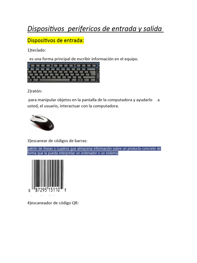 Dispositivos Perifericos de Entrada y Salida | PDF | Periférico ...