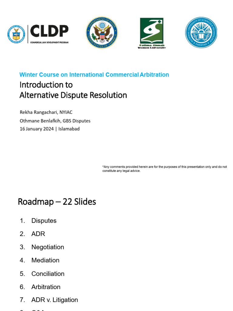 Introduction To ADR (Winter Course NUST Pakistan Jan 2024) | PDF | Alternative Dispute ...
