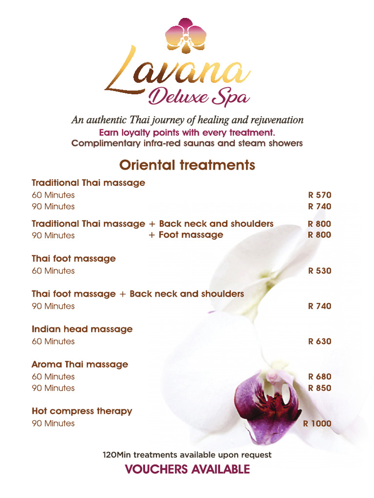 Lavana Deluxe Spa Price Menu | PDF
