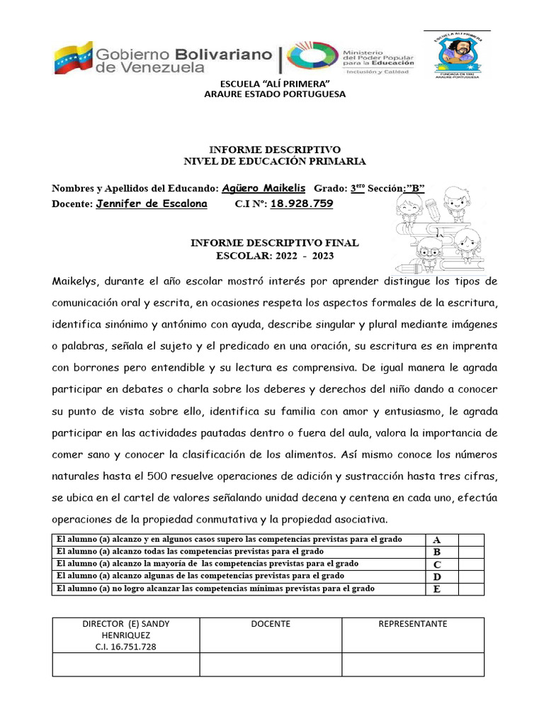 Boletin Final Tercer Lapso | PDF | Educación primaria | Escuelas