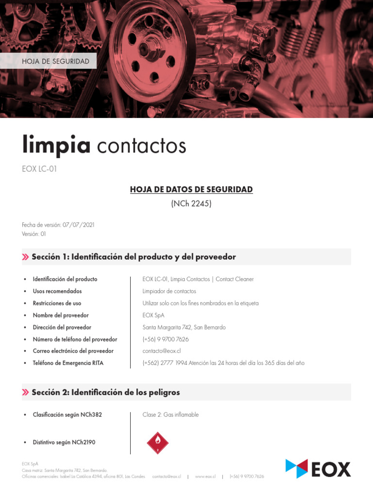 Hds-Eox-Contact-Cleaner-Limpia-Contactos 2021 | PDF | Agua | Combustión