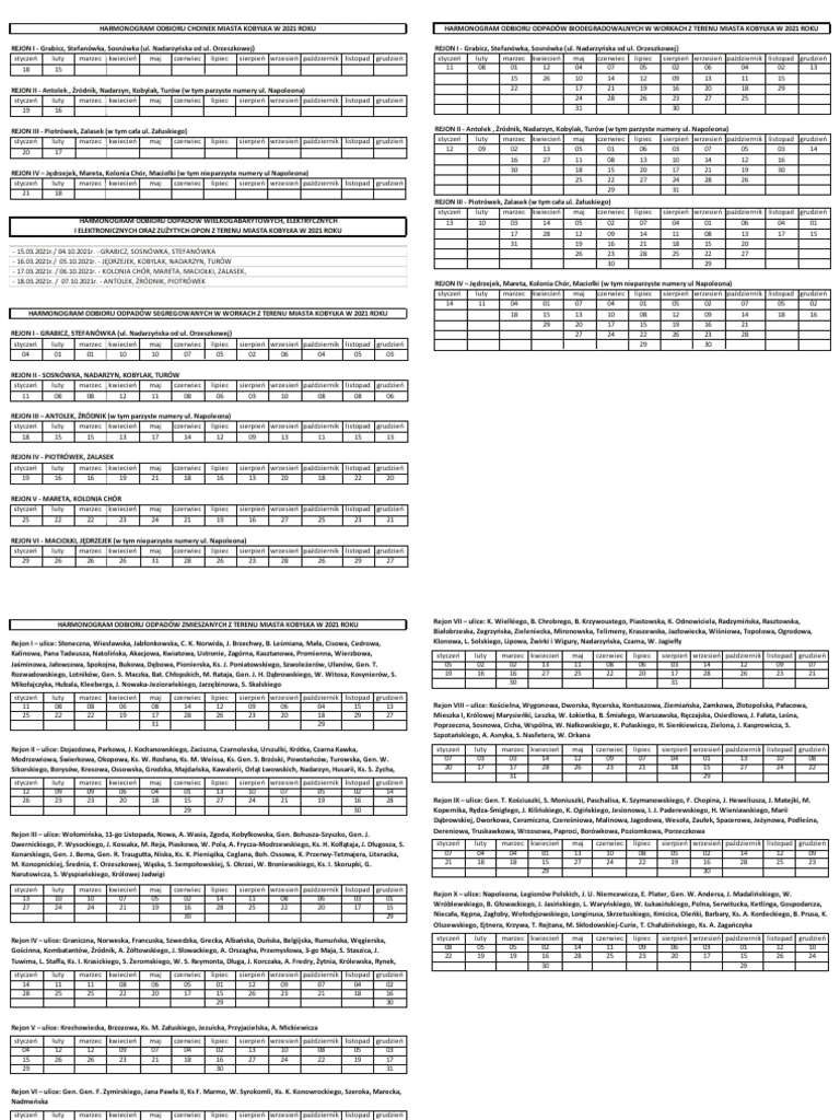 Harmonogram Odbioru Odpadów 2021 | PDF