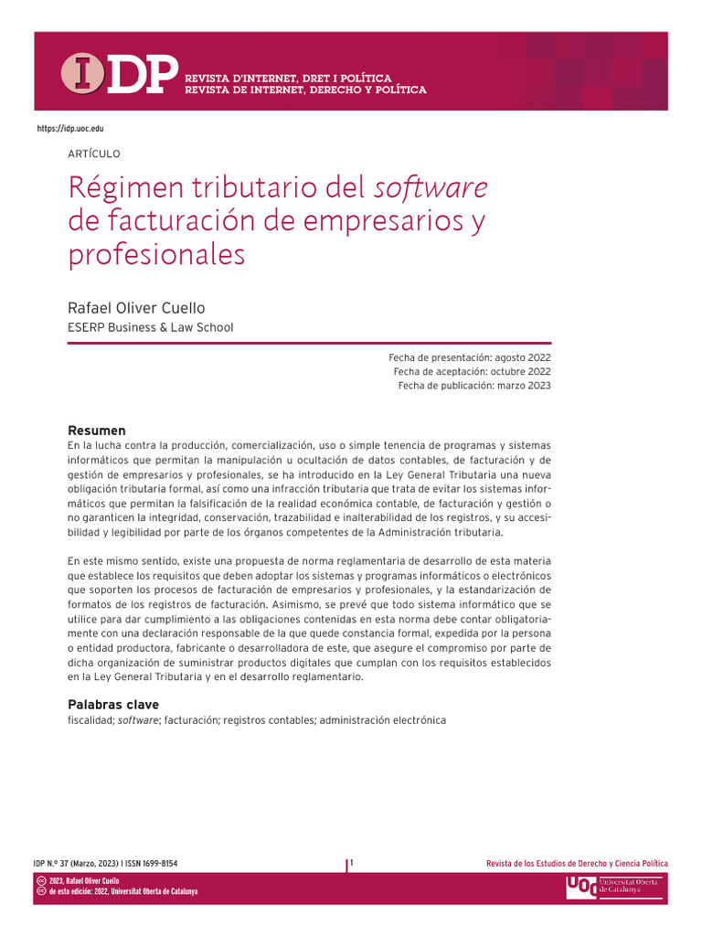 Régimen Tributario Del Software de Facturación de Empresarios y Profesionales | PDF ...