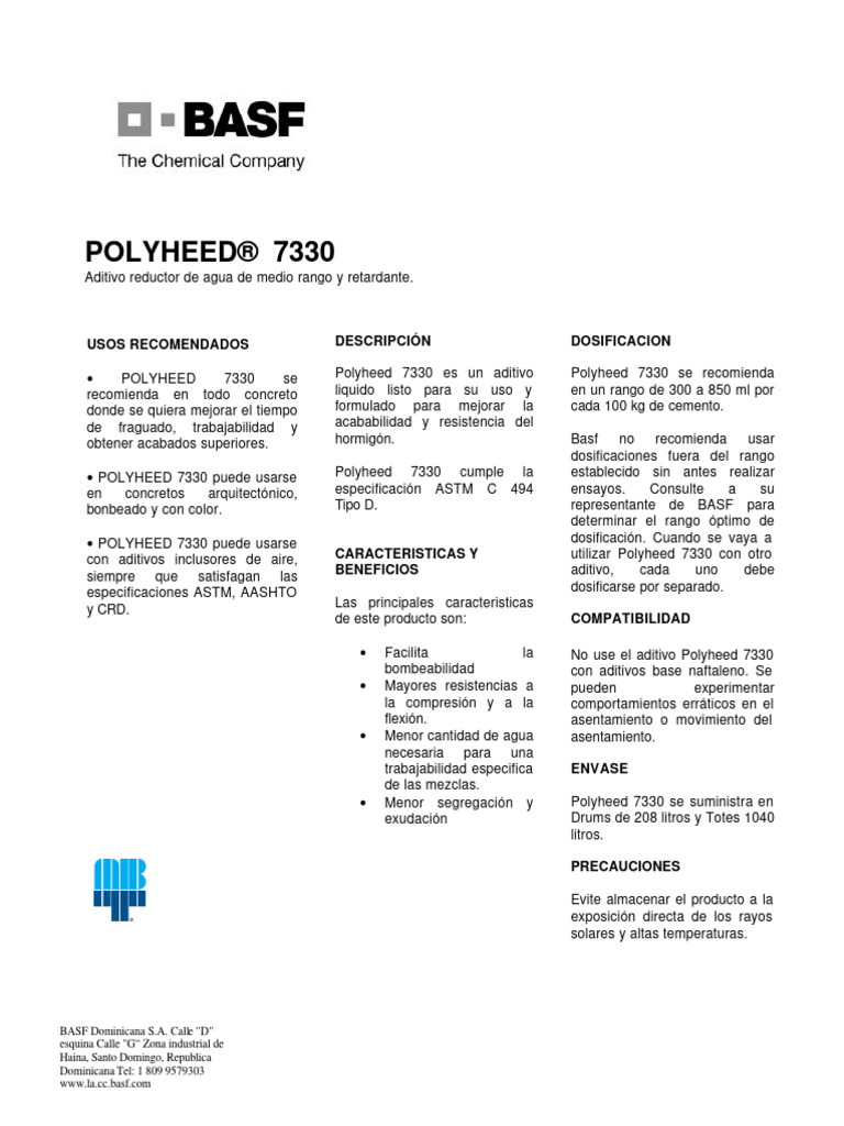 Polyheed 7330 Spanish | PDF | Hormigón | Ingeniería de Edificación