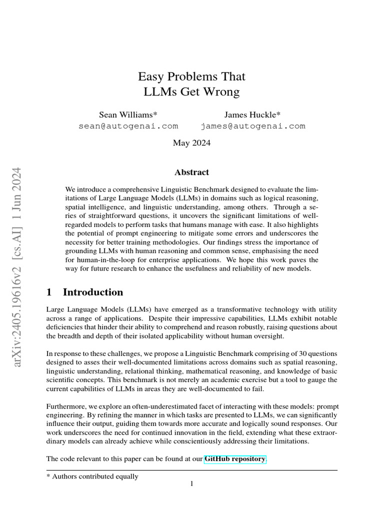 Easy Problems That LLMs Get Wrong | Download Free PDF | Reason | Cognitive Science
