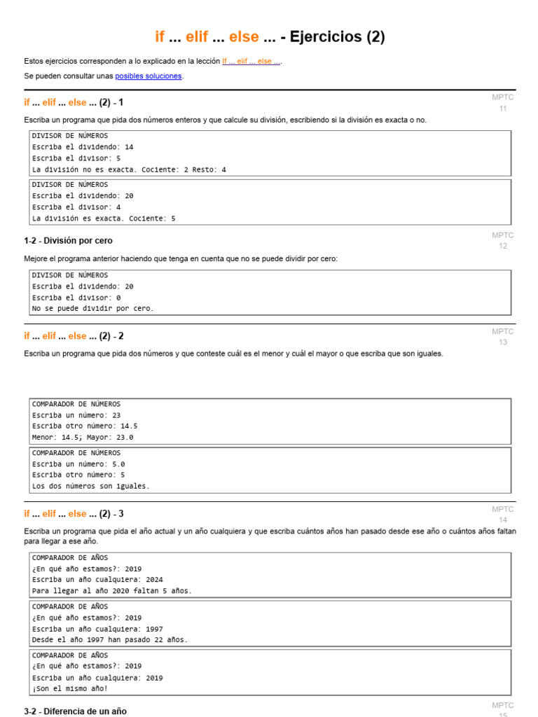 Ejercicios (2) - If ... Elif ... Else ... Python. | PDF | División ...