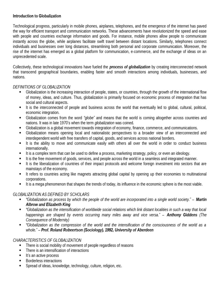 Introduction To Globalization | PDF | Globalization | World Systems Theory