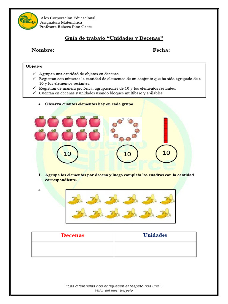 Guía Primero Unidades Decena Enviar. | PDF