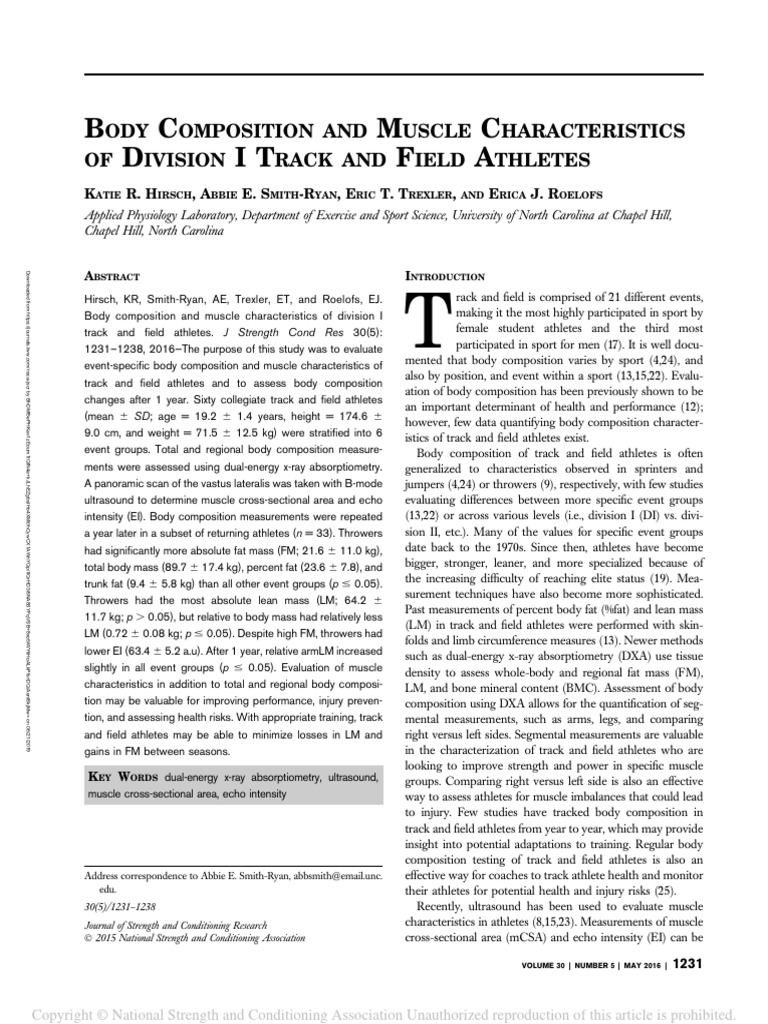 Body Composition and Muscle Characteristics of | PDF | Track And Field ...