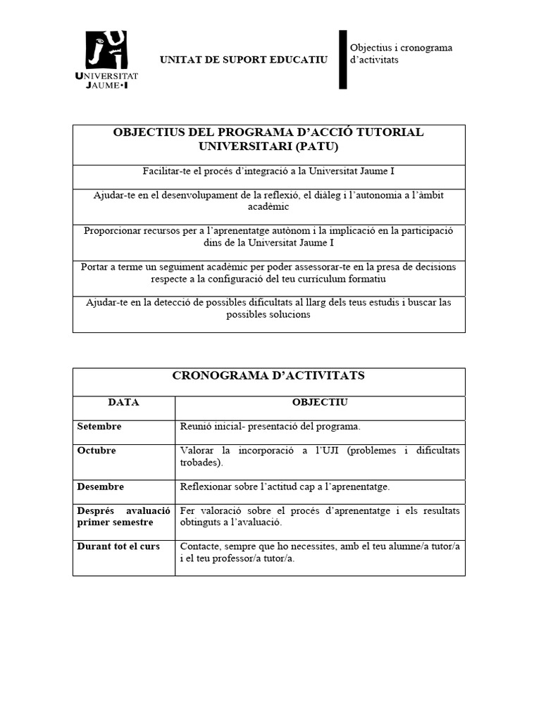 Objectius I Cronograma | PDF