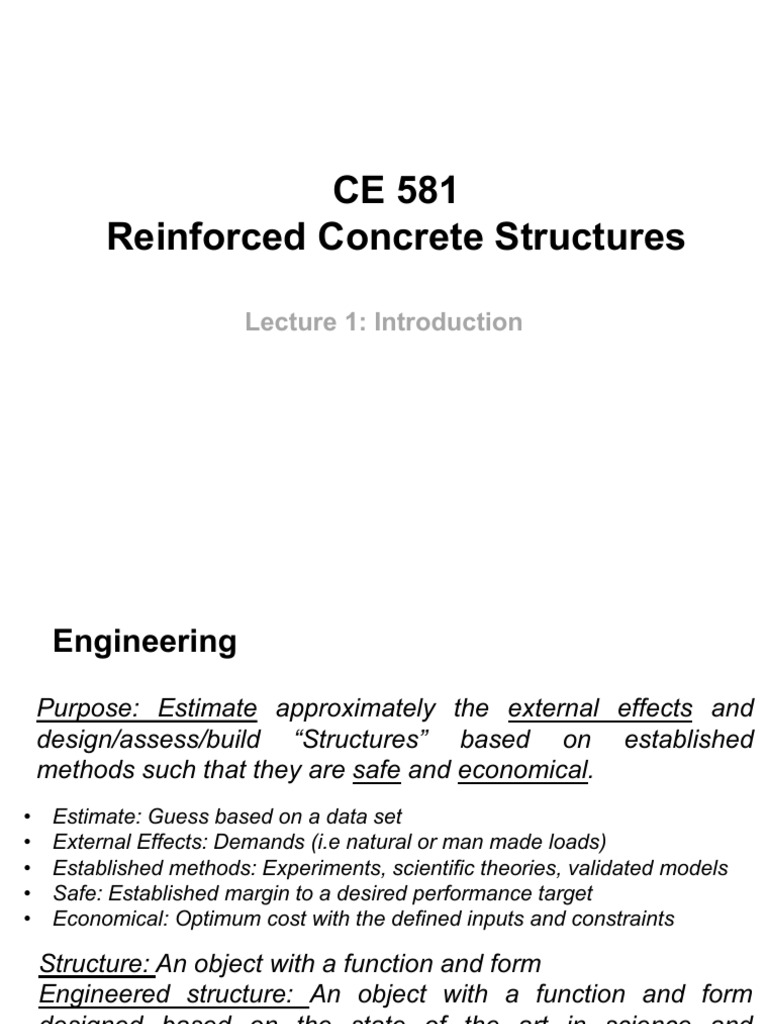 Reinforced Concrete Structure Lecture 1 Pdf Strength Of Materials Structural Load