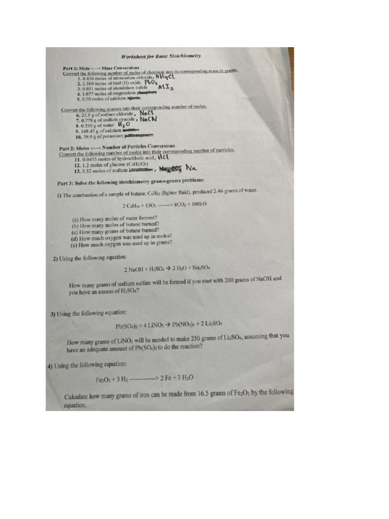 Basic Stoichiometry Questions and Answers | PDF | Mole (Unit ...
