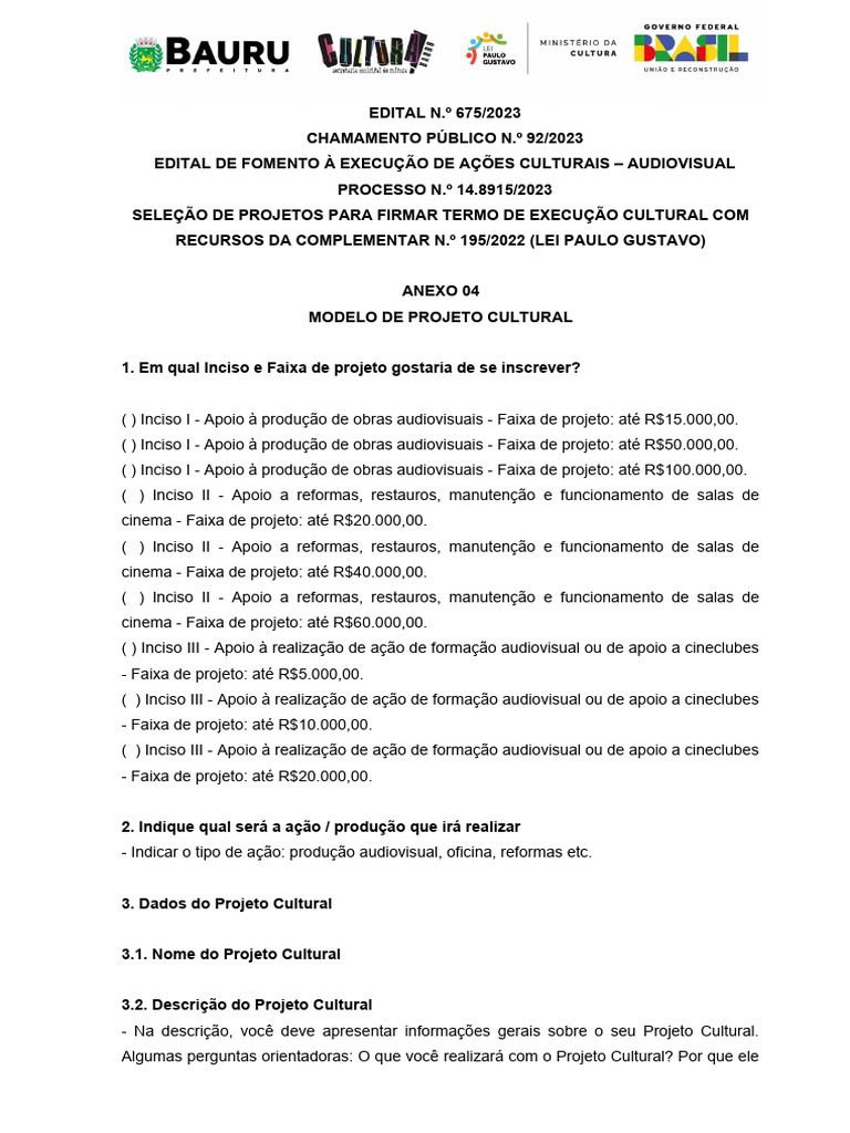 Anexo 04 - Modelo de Projeto Cultural | PDF | Acessibilidade