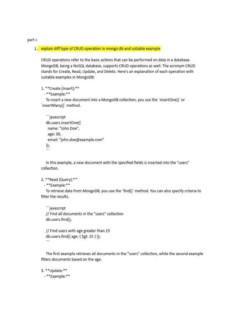 Part C With Answers | PDF | Databases | Mongo Db