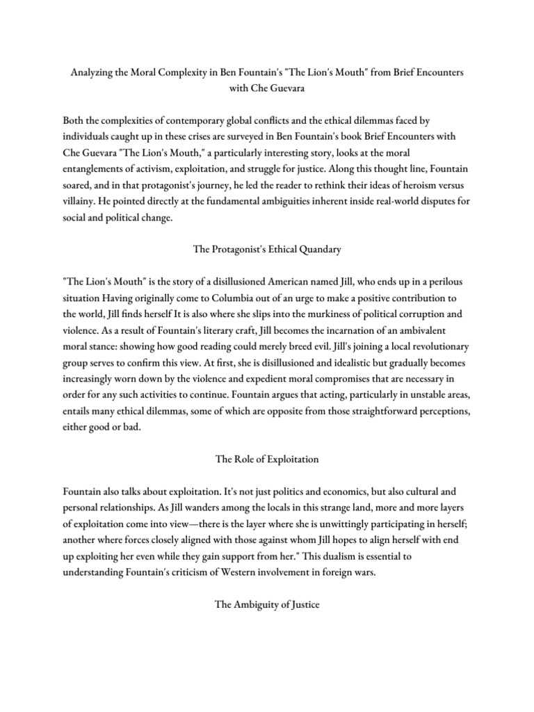 Analyzing the Moral Complexity in Ben Fountain's _The Lion's Mouth ...