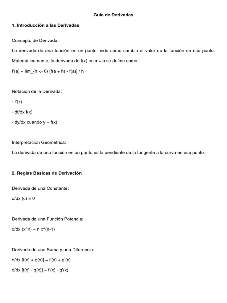 Guía Completa sobre Derivadas Matemáticas | PDF | Métodos y materiales ...