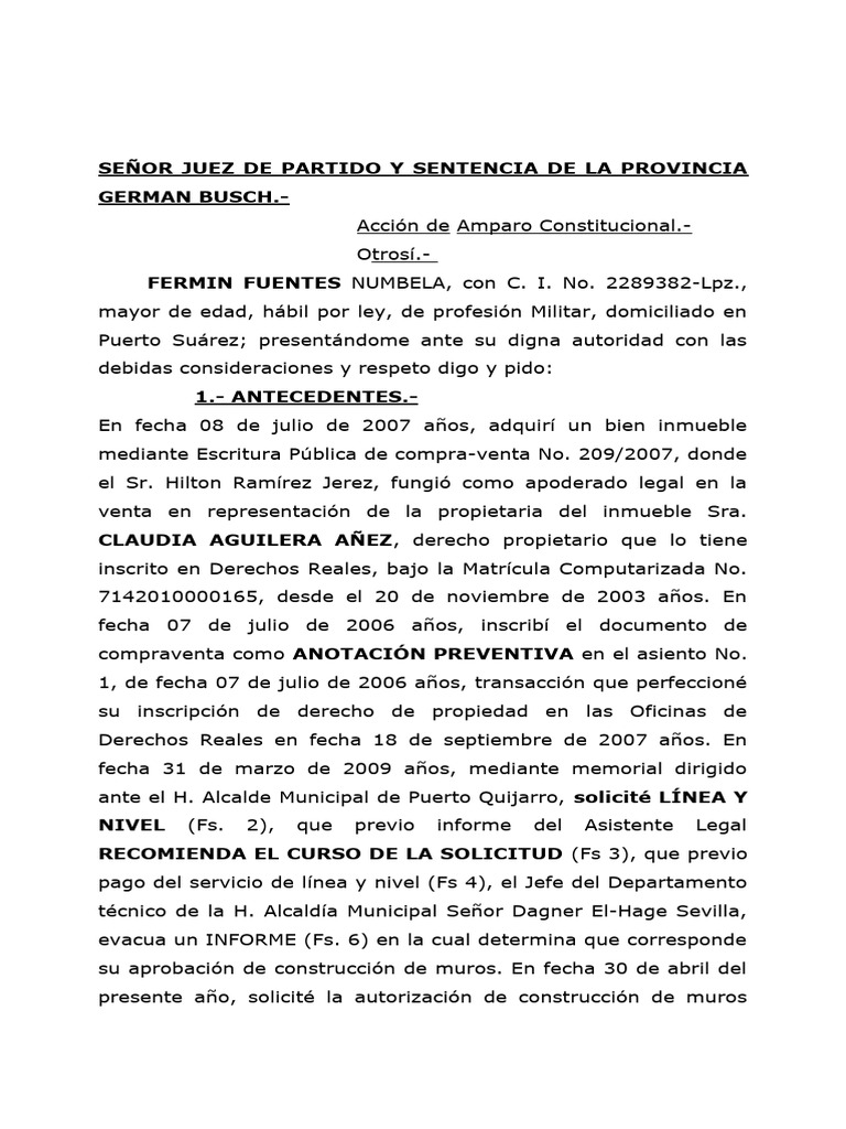 Amparo Constitucional Fermin Fuentes Numbela | PDF | Propiedad ...
