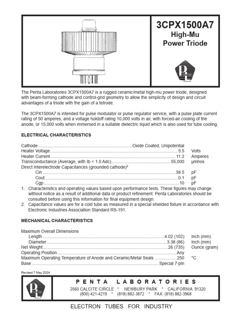 3CPX1500A7 | PDF | Vacuum Tube | High Voltage