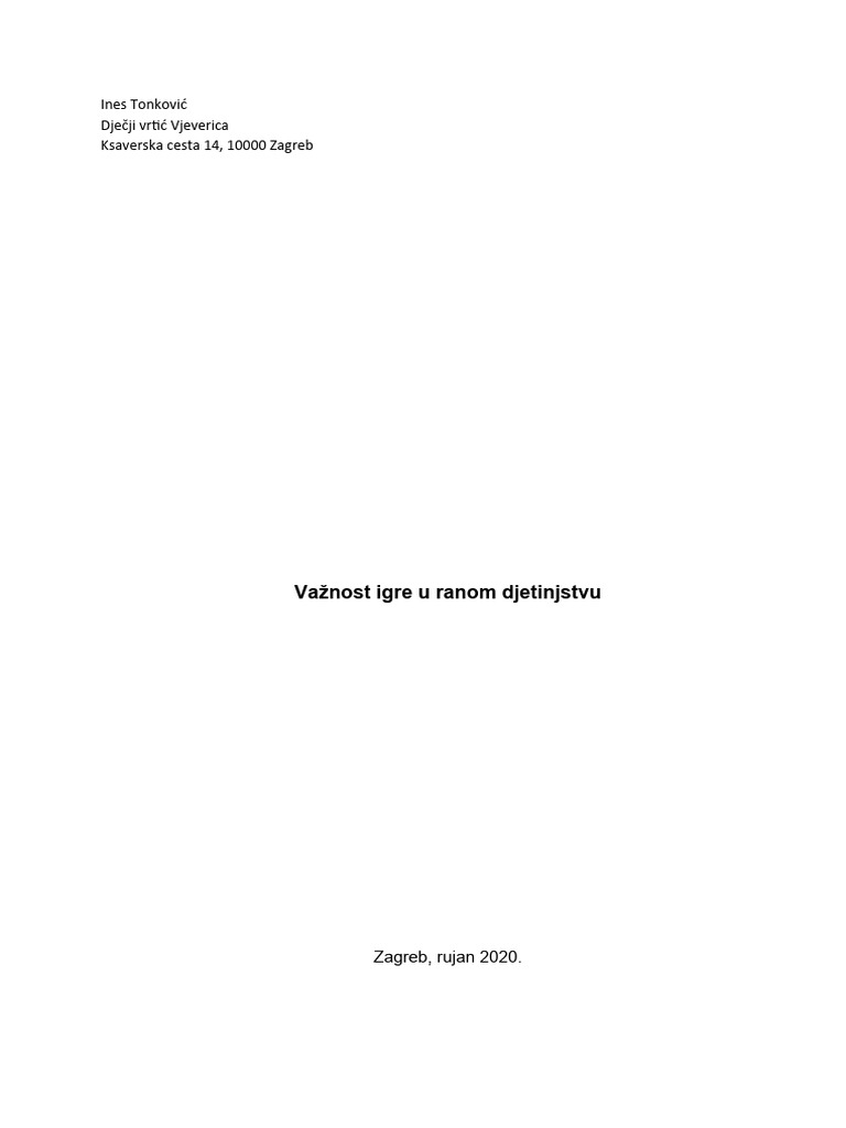 Važnost Igre U Ranom Djetinjstvu | PDF